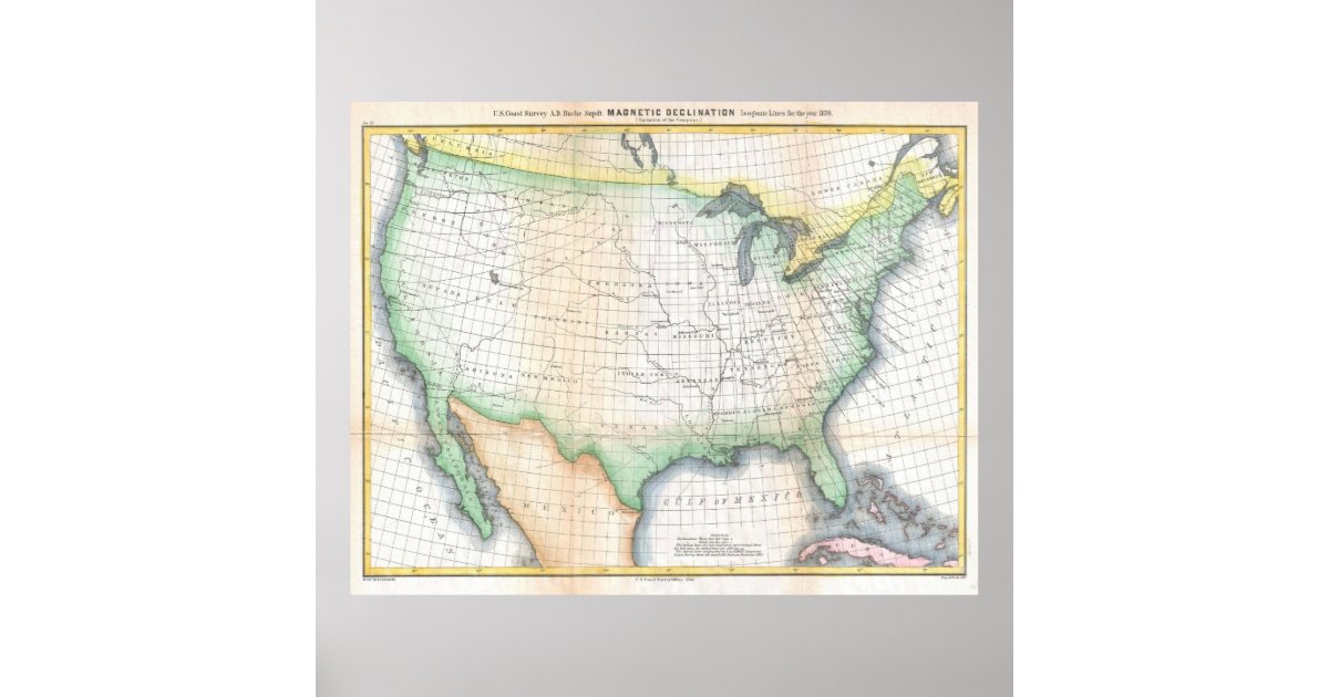 Vintage United States Magnetic Declination Map Poster | Zazzle.co.nz
