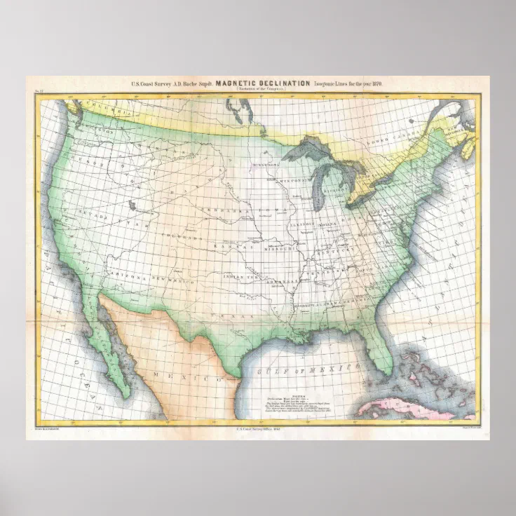 Vintage United States Magnetic Declination Map Poster | Zazzle.co.nz