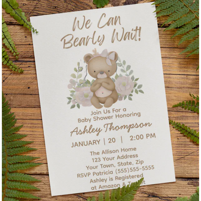We Can Bearly Wait Girl Baby Shower Invitation | Zazzle.co.nz