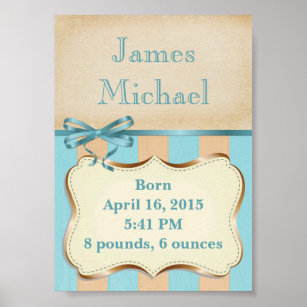 Baby Boy Birth Posters & Photo Prints | Zazzle NZ