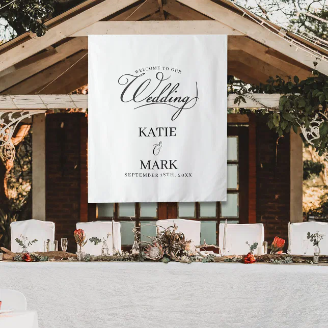 Welcome To Our Wedding Calligraphy Fabric Sign Tapestry | Zazzle.co.nz