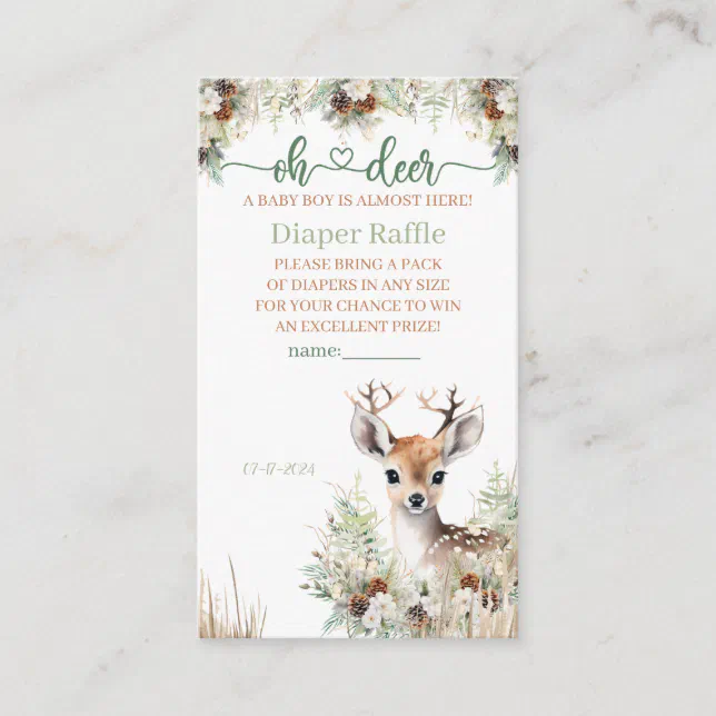 Woodland Deer Baby Shower Boy Diaper Raffle Enclosure Card | Zazzle.co.nz