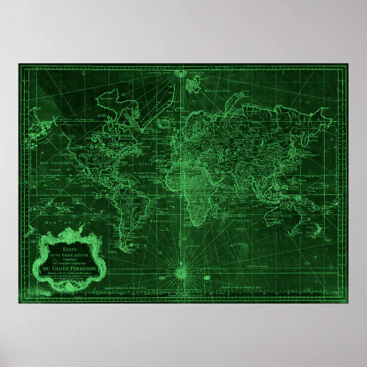 World Map (1778) Dark Green & Light Green Poster | Zazzle.co.nz