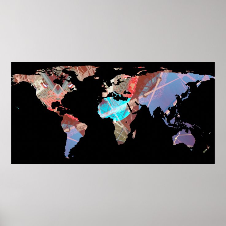 World Map Silhouette - Stylished Light Showers Poster | Zazzle.co.nz